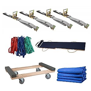 Mytee Products 6' Piano Moving Skid Safety Board Kit - Piano Moving Pad w/ 18"x32" Rubber Cap Dolly, 4Pc E Track Ratchet Straps 2"x16', 4Pc Economy Moving Blanket & 36Pc Variety Moving Rubber Bands
