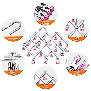 Qinglele Drying Hanger, Hanging Drying Rack, Drip Hanger Stainless Steel with 18 Pegs for Laundry Underwear Socks, Quickly Remove Clothes from Hanger, Windproof, Folding Portable, (Red)