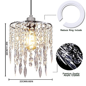 Hi-ERA Acrylic Chandelier Shade, Modern Chrome Beaded Hanging Chandelier, 2 Tiers Beads Pendant Shade, Ceiling Chandelier Lampshade with Acrylic Jewel Droplets, Beaded Lampshade