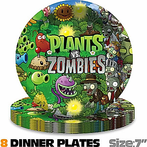 Plants vs. Zombies Party Supplies Birthday Decorations Plates Balloons Banner Cake Toppers Plastic Cutlery Disposable Plastic Knives Forks Set Decorations Decor