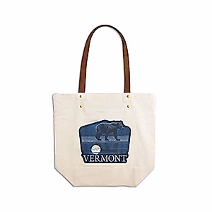 Vermont, Bear in Moonlight, Contour (Canvas Deluxe Tote Bag, Faux Leather Handles & Zip Pocket)