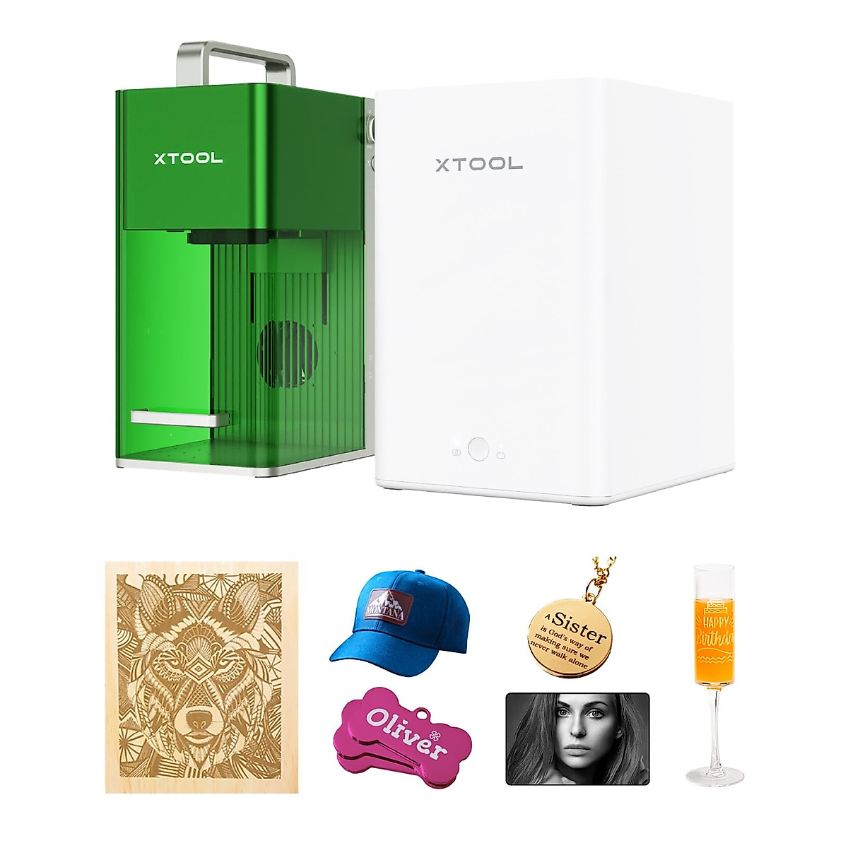 xTool F1 Laser Engraver Air Purifier Set, Fiber Laser Engraving Machine, and Desktop Smoke Air Purifier with 3-layer Filtration, Personalized Gift, Jewelry, Dog Tag, Metal Business Card, Leather Patch