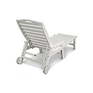 POLYWOOD NCW2280WH Nautical Outdoor Arms and Wheels, Stackable Lounge, White Chaise