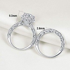 Wuziwen 4Ct Womens Wedding Ring Sets Cubic Zirconia CZ Sterling Silver Wedding Sets for Women Size 7