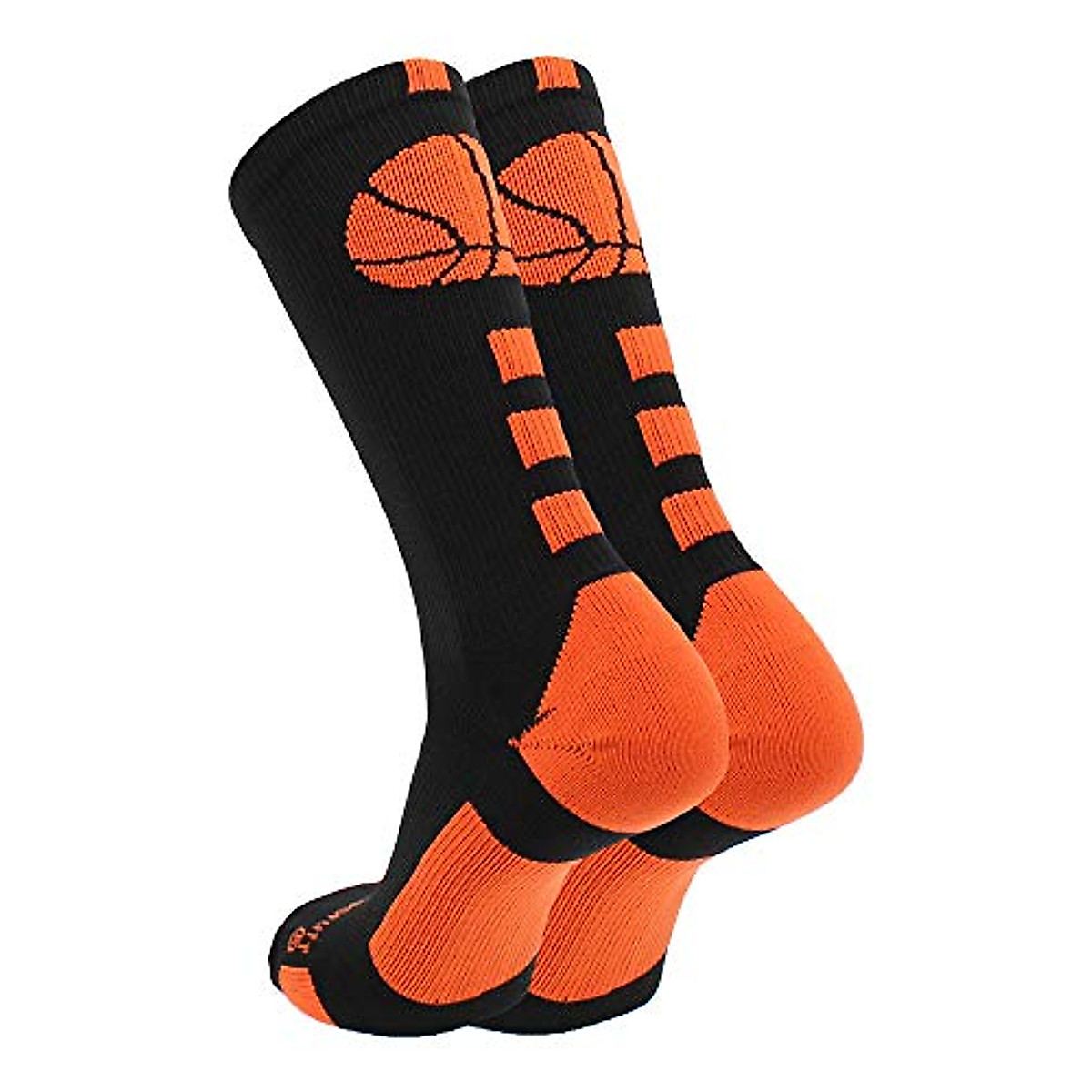 MadSportsStuff Basketball Logo Athletic Crew Socks, Medium - Black/Orange