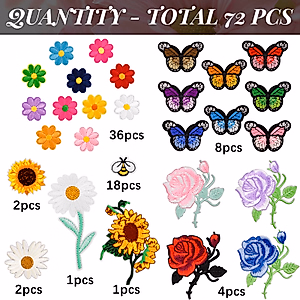 RETON 72 Pcs Embroidered Iron On Patches for Clothing, Butterfly Flower Iron On Patches Set, Bee Rose Daisy Embroidered Patches, Applique Patches for Clothes, Jackets, Jeans, Backpacks