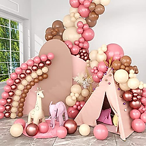 Wecepar Boho Balloon Garland Arch Kit With Pink Chocolate Coloured Ivory White Metallic Rose Gold Balloons for Baby Shower, Birthday, Bridal Shower, Valentines, Wedding, Anniversary Party Supplies