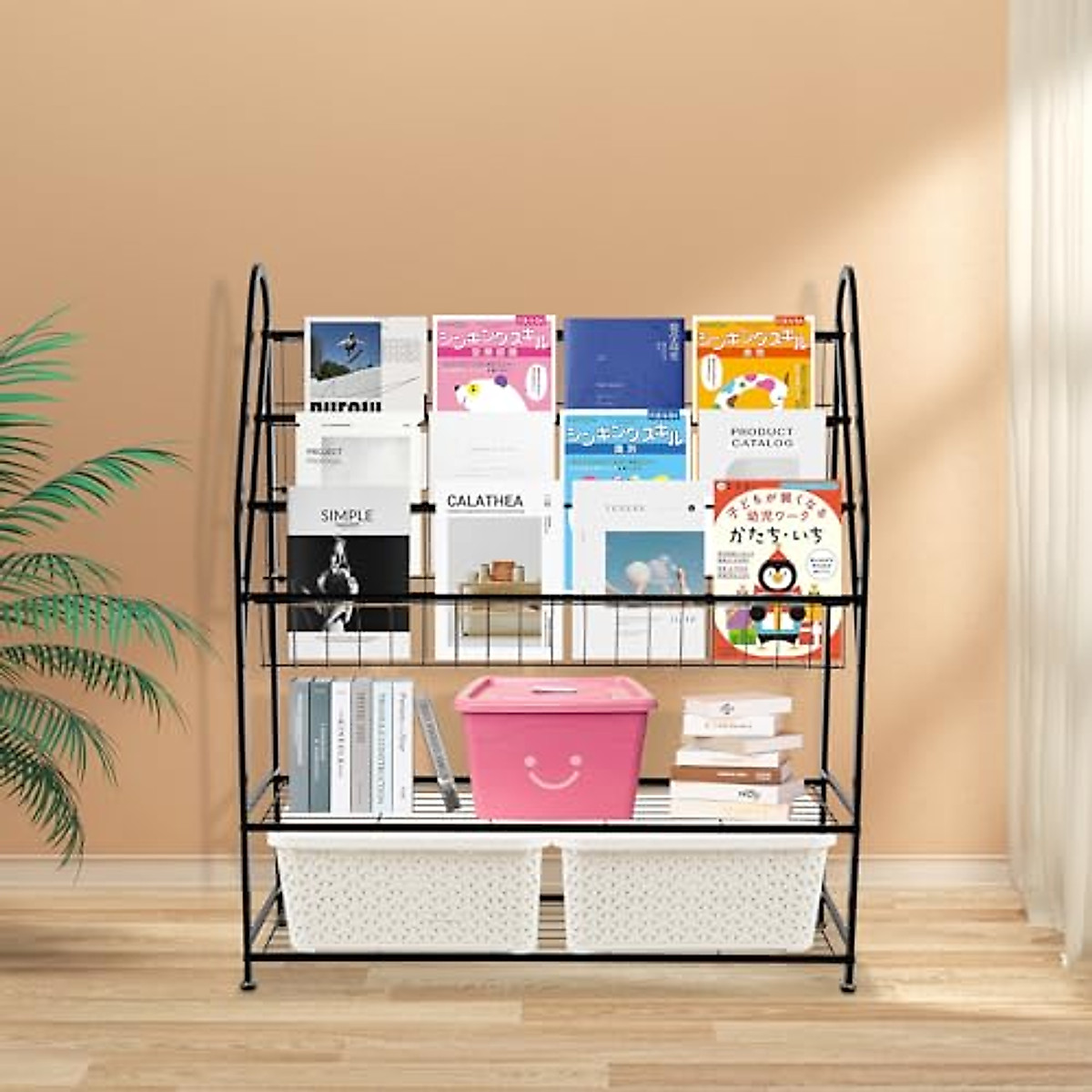 JAJADAH Kids Bookshelf, Large Black Bookcase, Large Capacity Books Toys Organizer for Studio/Den/Craft Room & Mailroom (Black)