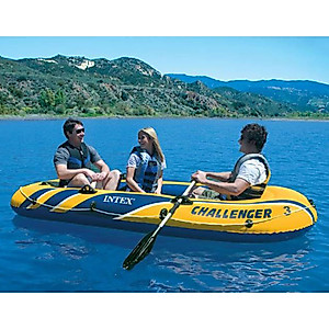 Intex Challenger 3 Boat 2 Person Raft & Oar Set Inflatable with Motor Mount Kit