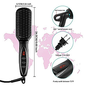 JUMPHIGH Hair Straightener Brush, Ionic MCH Ceramic, Anti-Scald, Auto Temperature Lock, Portable, Dual Voltage for Home and Travel