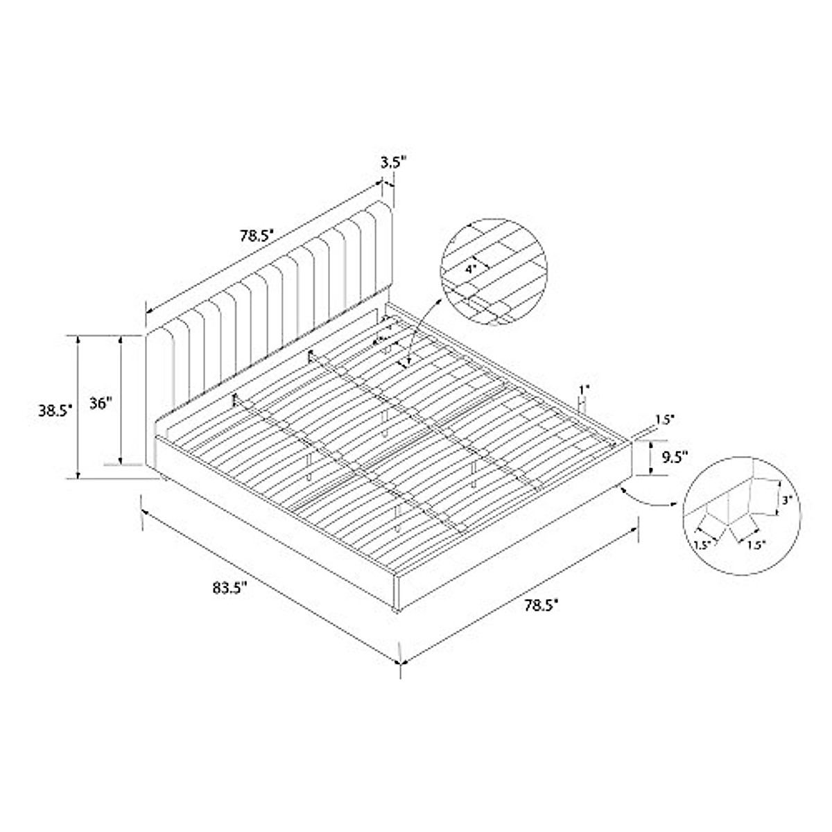 Novogratz Brittany Upholstered Platform Bed Frame, Green Linen, King