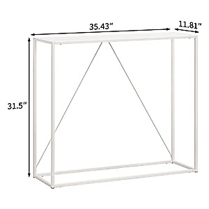 PEETEEPOE Accent Metal Console Table, 35.43"(L) Modern Entryway Table, Narrow&Long Sofa/Couch End Side Table, Freestanding Entrance Display Table for Entryway, Hallway, Living Room, Office, White