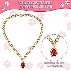TIESOME Rhinestones Pendant Pet Collars, Adjustable Metal Drop Cat Dog Collar Necklace Crystal Diamond Elastic Collar with Pendant for Pet (Red)