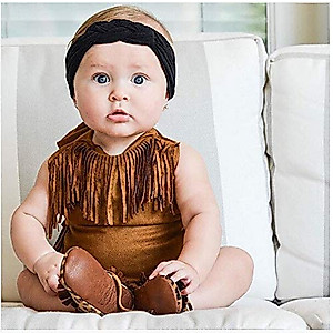 Infant Baby Girl Fringe Faux Suede Romper - Western Style Halter Sunsuit, Adjustable Straps (Brown, 6-12 Months)