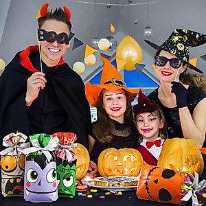 Funrous 48 Pcs Halloween Drawstring Treat Bags Bulk Halloween Plastic Candy Goodie Bags Trick or Treat Party Gift Bags for Kids Birthday Halloween Theme Party Favors Supplies