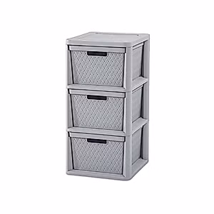 Sterilite 47306A01K, 3-Drawer Weave, Cement, 1-Pack Tower