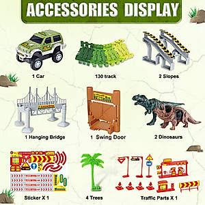 Dinosaur Toys for 3 4 5 6 7 8+ Year Old Boys Girls Kids,Dinosaur Tracks Race Car Toys for Kids Age 3-5, Create A Dinosaur World Road Race with Flexible Tracks Playset for Christmas Birthday Gifts