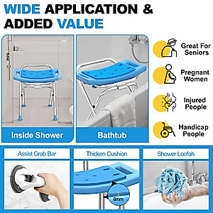 Medhelp Upgraded Folding Shower Chair, Stainless Steel Foldable Shower Seat for Inside Bathtub, Lightweight & Portable Travel Shower Stool, Anti-Slip Feet Bath Chairfor Elderly, Disabled, Injured