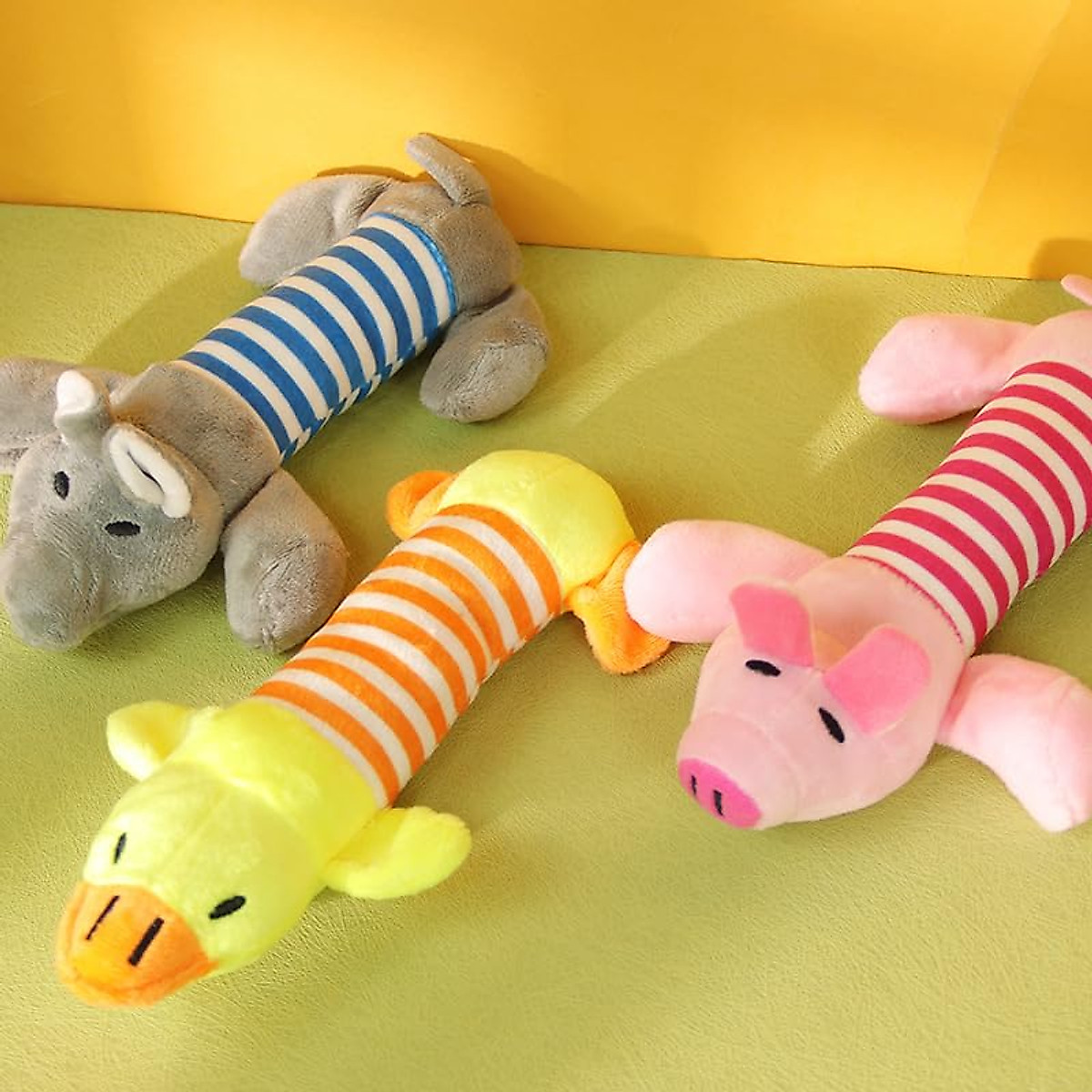 DURAGS Interactive Dog Toys with Reinforced Fabric - Set of 3 Unique Styles for Chewing and Play (Yellow Duck)