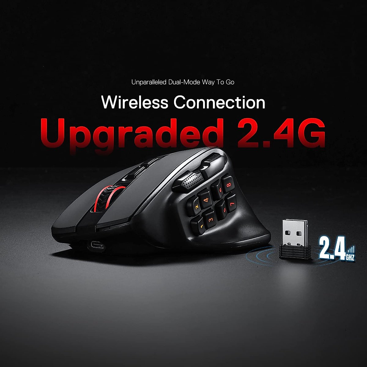 Redragon M811 PRO Wireless MMO Gaming Mouse, 15 Programmable Buttons RGB Gamer Mouse w/Ergonomic Natural Grip Build, 10 Side Macro Keys, Software Supports DIY Keybinds & Backlit