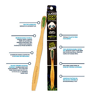 Woobamboo! Bamboo Toothbrush - Adult - Medium Bristle, BPA Free Nylon Bristles, Eco-Friendly, Biodegradable, Compostable, Vegan (Pack of 1)