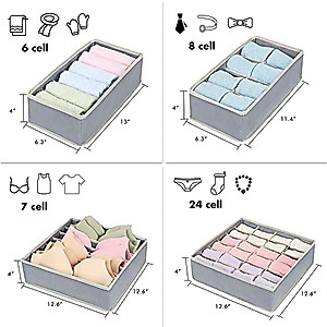 Felibeaco 4 Pack Foldable Underwear and Bras Drawer Organizers, Fabric Closet Dresser Drawers Organizers Dividers, Clothing Storage Organizers Box for Lingerie, Panties, Socks, Briefs,Ties, Gray