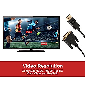 HANNORD DisplayPort to DVI Adapter, DP to DVI Converter Male to Male Display Port DVI Cable for PC Computer Laptop Desktop, 1080P HD Cord Compatible with Lenovo, HP, Dell (6 Feet)-1 Pack