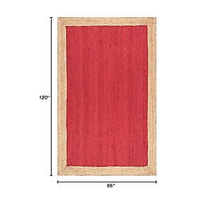 Red Jute Border Rug Natural Jute Area Rug Large Boho Rug Eco Friendly Maditation Mat Diameter Vintage Custom Size Yoga Beautiful Rug (4' x 6'Braided Rug)