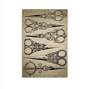 ALPTEC Vintage Poster Scissors Sewing Machine Tailor Wall Art Poster Canvas Painting Wall Art Poster for Bedroom Living Room Decor 08x12inch(20x30cm) Unframe-style