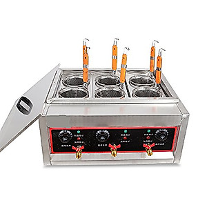 PreAsion 220V Commercial Pasta Cooker 6 Holes Noodle Cooking Machine Pasta Makers Boiler Cooker Machine Noodles Table with 6 Basket Stainless Steel Blade Noodle Dumpling Maker with Noodle Filter