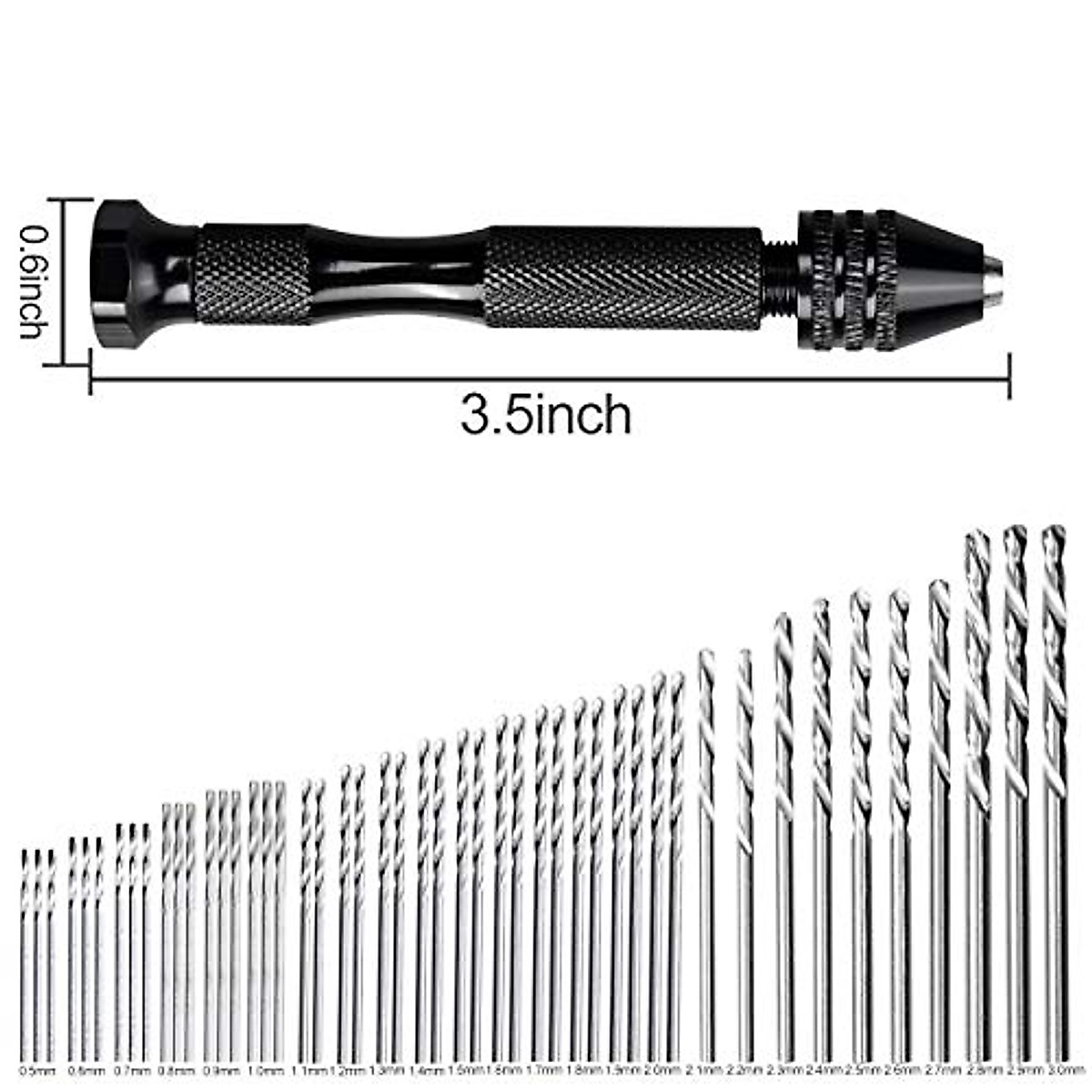 60 Pieces Micro Mini Twist Drill Bits Set with Precision Hand Pin Vise Rotary Tools for Wood,Jewelry, Plastic etc