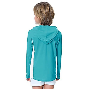 Kids Hooded Swim Shirt Long Sleeve Boys Girls Solid Color Rash Guard Tops Uv Protective Athletic Shirts Aqua White 7-8 Years