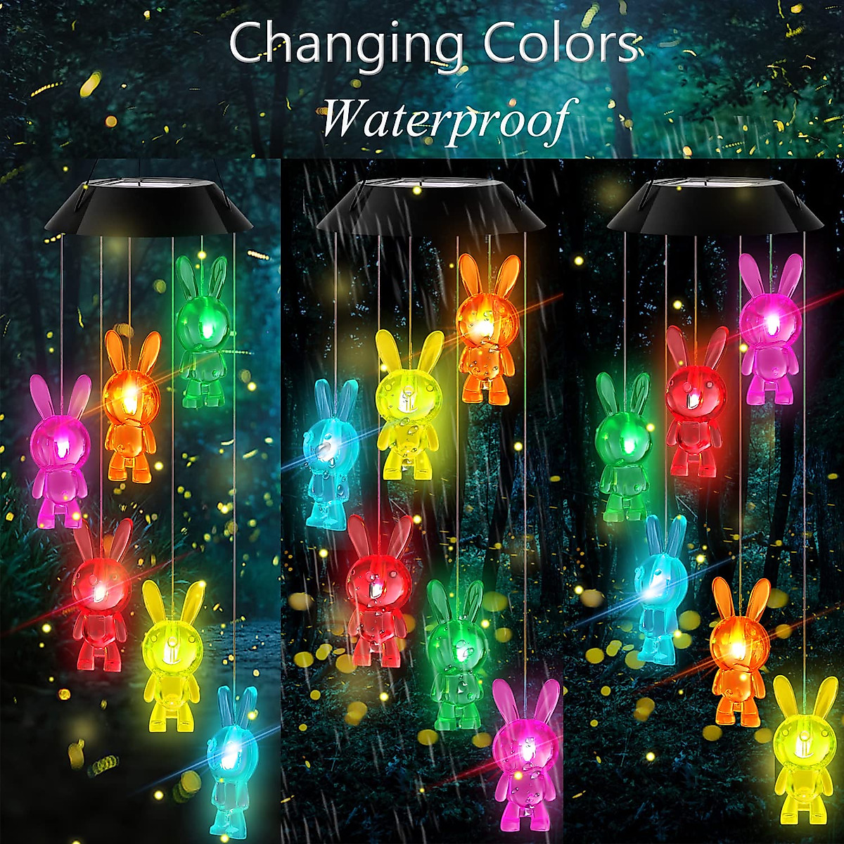 Wind Chime,Solar Lights Chimes, Rabbit Wind Chimes led/Solar 2022 Newest Wind Chime Outdoor Decor,Yard Decorations Solar Light Mobile,Memorial Wind Chimes,Birthday Gifts for mom