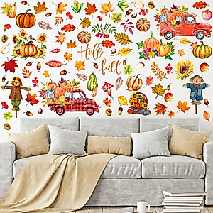 Chivertion 6 Sheets Thanksgiving Fall Wall Sticker Decorations, Thanksgiving Wall Stickers for Kids Home Office Classroom Party Glass Wall Autumn Fall Leaves Wall Decal(Scarecrow)