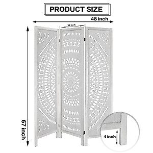 ECOMEX 3 Panel Wood Room Dividers Fully Assembled 5.6Ft Carved Room Dividers and Folding Screens Room Divider Screen Wood Freestanding Partition for Home Bedroom Office Restaurant, Retro White