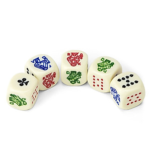 Set of 5 Poker Dice with Professional Bicast Leather Dice Cup, Great for Travel by Brybelly