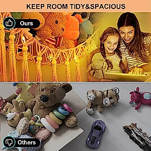 Razella Pink Stuffed Animal Net or Hammock with LED Light Macrame Plushie Net Hammock Plush Animal Storage Hammock for Wall Bedroom Living Boho Kids Room Decor