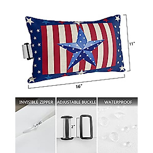Recliner Head Pillow Ledge Loungers Chair Pillows with Insert USA Flag 4th of July Stars Blue Red Stripe Retro Farmhouse Lumbar Pillow with Adjustable Strap Patio Cushion for Sofa Bench Couch, 2 PCS