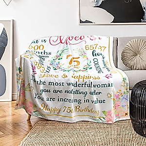 75th Birthday Gifts for Women 75th Birthday Decoration Gifts for Women Blanket for 75th Birthday 75 Birthday Gifts for Women Mom Blanket Gifts for Mom from Daughter Throw Blanket 60x50 inches