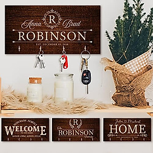 Zexpa Apparel Personalized Wood Key Hook for Couple Mr Mrs| Custom Wall Key Rack Ring Holder Hanger for Wedding Gift | Gifts for Housewarming | New Home Décor | C03D06