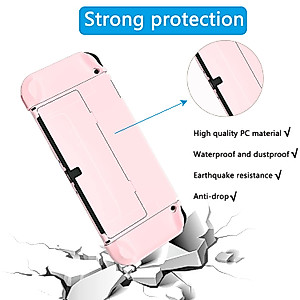 OLDZHU Dockable Pink Case Compatible with Nintendo Switch OLED Model 2021,Ultra-Slim Hard Protective Case Cover for Nintendo Switch OLED with Glass Screen Protector and 4 Pack Thumb Caps