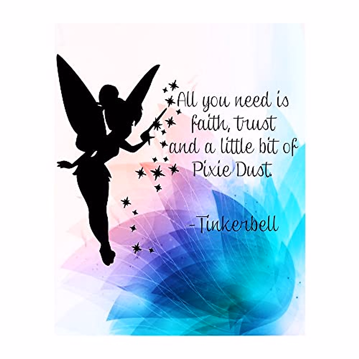 Tinkerbell Quotes- Faith, Trust & Pixie Dust- Inspirational Typographic Wall Art with Fairy Tale Print, Peter Pan Themed Wall Art Print For Home Decor, Bedroom Decor & Nursery Decor. Unframed - 8x10”