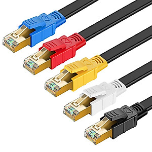 Cat8 Ethernet Cable 5ft 5Pack, Double Shielded with Gold Plated RJ45 Connectors, High Speed 26AWG Network Cable, Weatherproof 40Gbps 2000Mhz S/FTP LAN Cables for Gaming, Xbox, Modem, Router, PC
