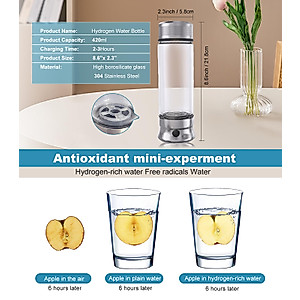 Hydrogen Water Bottle,Hydrogen Water Bottle Generator with Time Reminder Stickers,Rechargeable Portable Glass Hydrogen Water Ionizer Machine for Home Office Travel