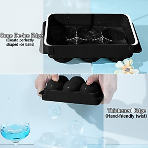 WIBIMEN Large Ice Cube Molds, Big Round Whiskey Ice Cube Trays for Freezer, Easy to Fill & Release, Whiskey Bourbon Cocktail(1.9In*6 Balls- Black/2 Pack)