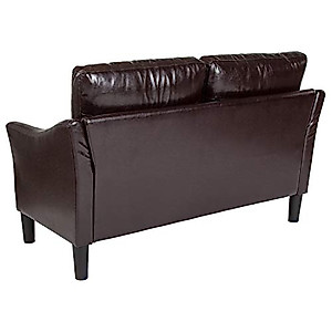 EMMA + OLIVER Living Room Loveseat Couch with Single Cushion in Brown LeatherSoft