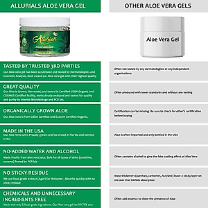 Allurials 100% Pure & Organic Aloe Vera Gel, Clinically tested & Dermatologist approved, Hydrates & Heals Dry & Damaged Skin & Hair- 12 Oz