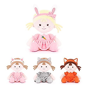 Onetoo First Baby Doll Easter Bunny Doll Plush Baby Doll Rabbit Doll Soft Baby Doll for Girls Wear Bunny Costume Pink Dress14