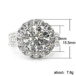 WYS Women's Classic Huge Analog Diamond Ring 9mm Round Brilliant Cubic Zirconia Wedding Engagement Band Sizes 6 to 10 (US Size 8)