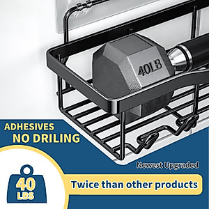 KiKiRico Shower Caddy 2 Pack, Adhesive Shower Organizer Rack, No Drilling Stainless Steel Shower Shelves, Rustproof Wall Shelf for Inside Shower, Bathroom Storage and Home Decor Accessories, Black